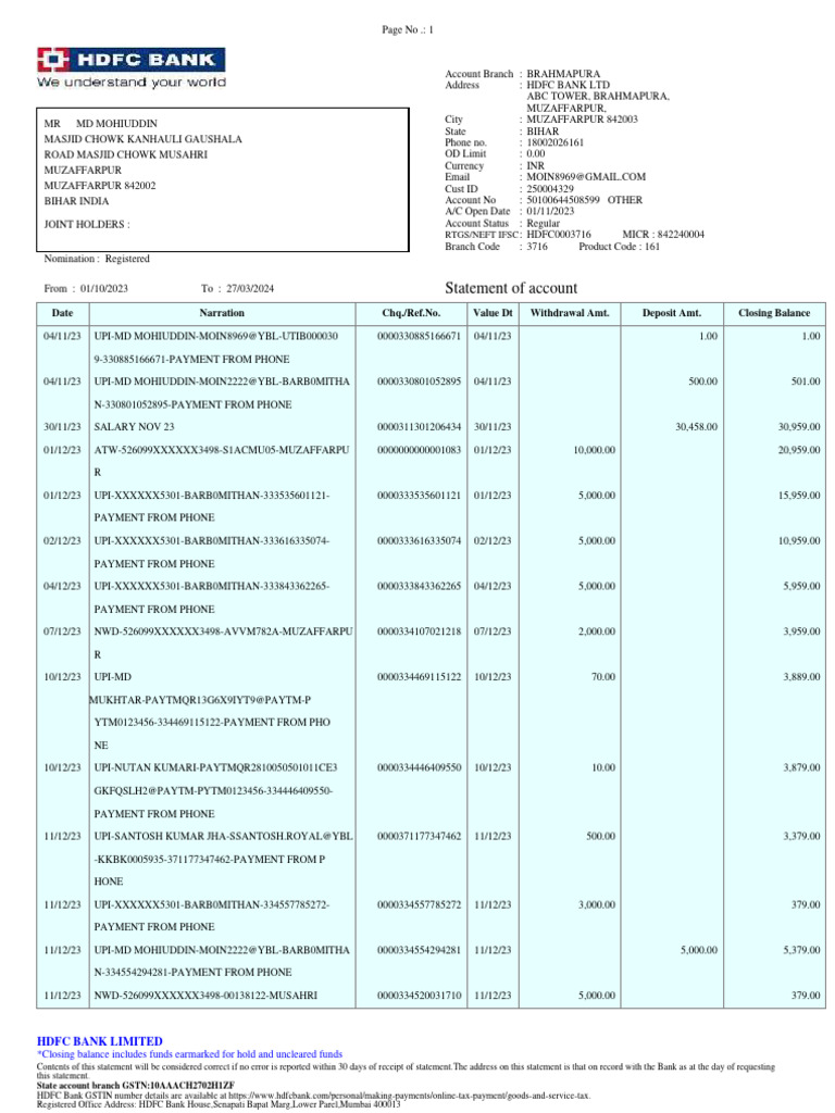 UPI Transactions Statement Summary | PDF | Banks | Financial Services