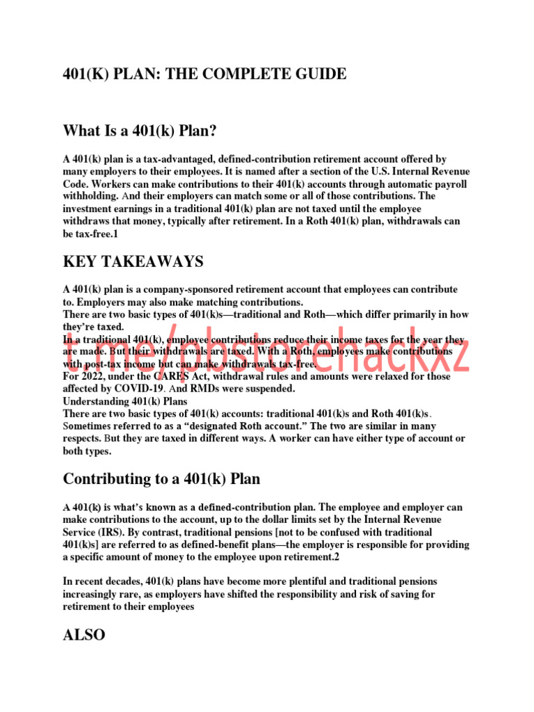 401 (K) Plan The Complete Guide | PDF | 401(K) | Individual Retirement ...