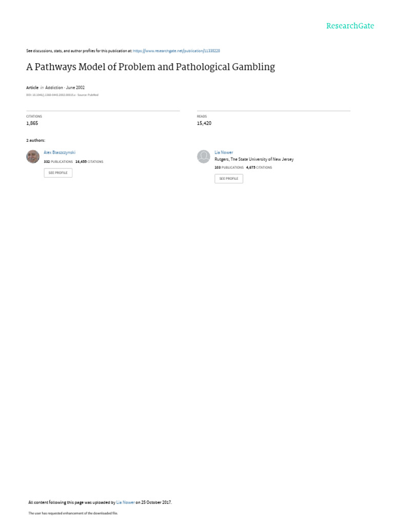 A Pathways Model of Problem and Pathological Gambl (1) | PDF | Problem Gambling | Impulsivity