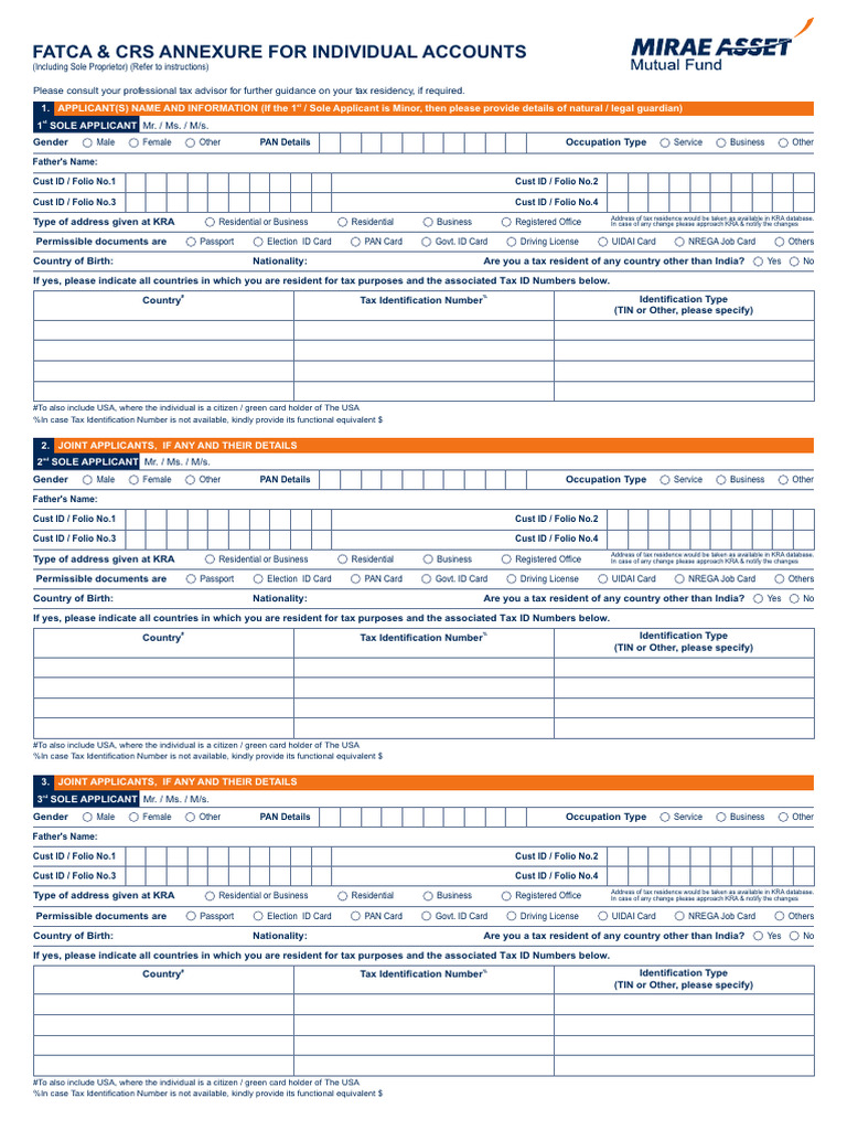 Individual-FATCA CRS Form | PDF | Identity Document | Passport