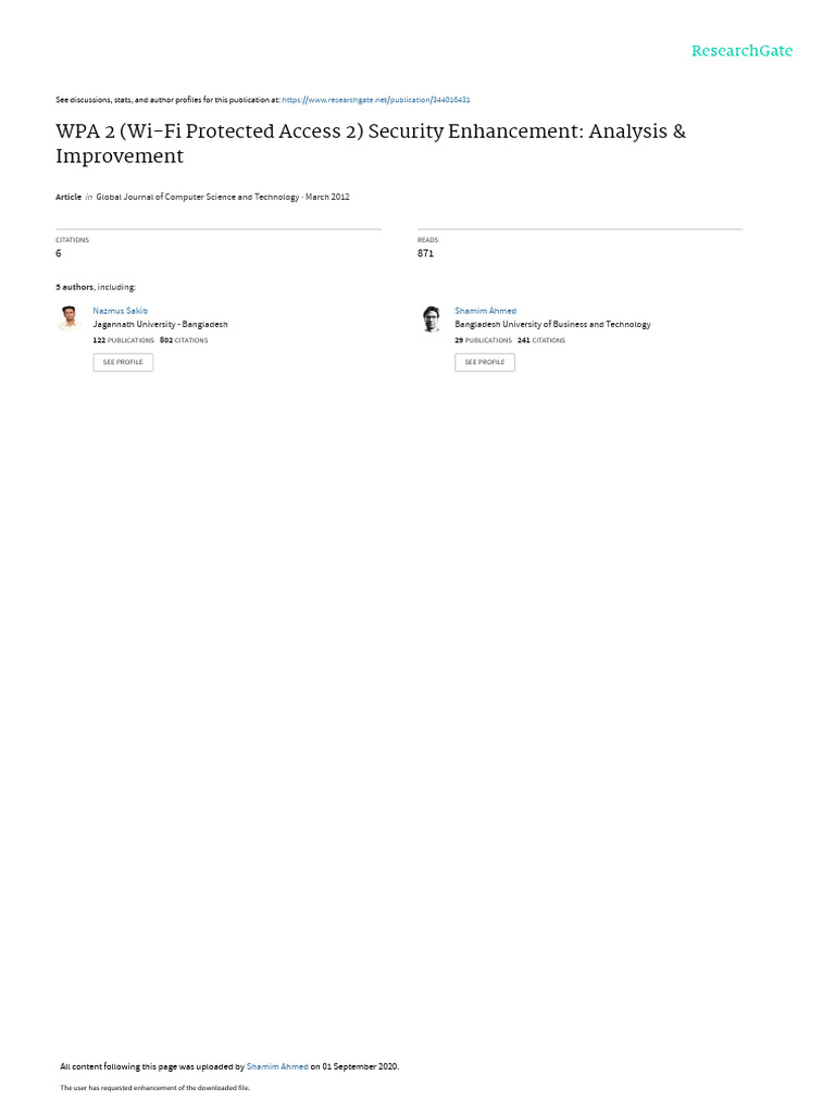 WPA 2 (Wi-Fi Protected Access 2) Security Enhancement: Analysis ...