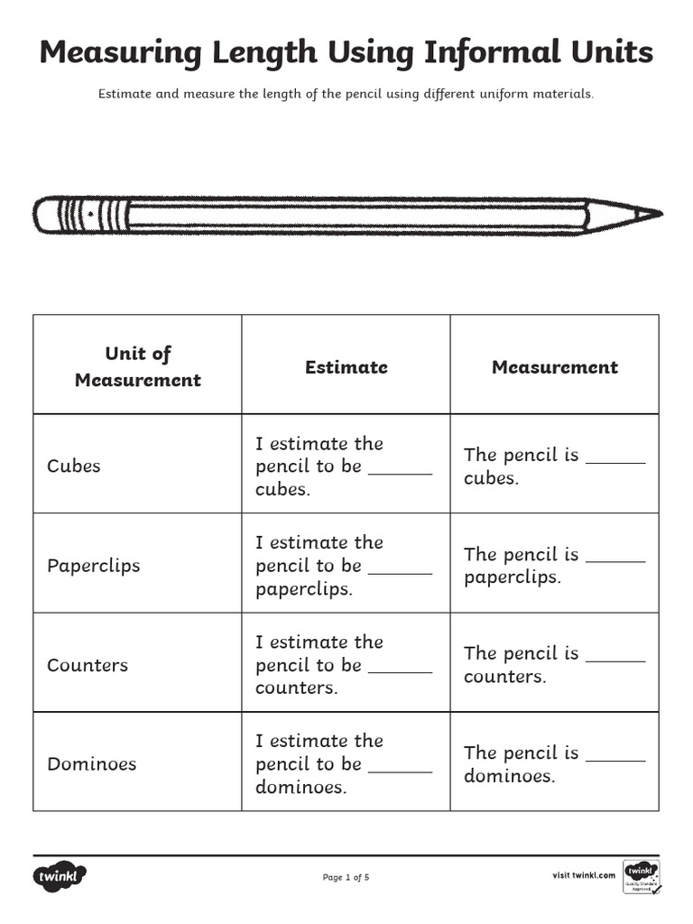 Informal Measuring Length Using Informal Units Activity Sheets English ...
