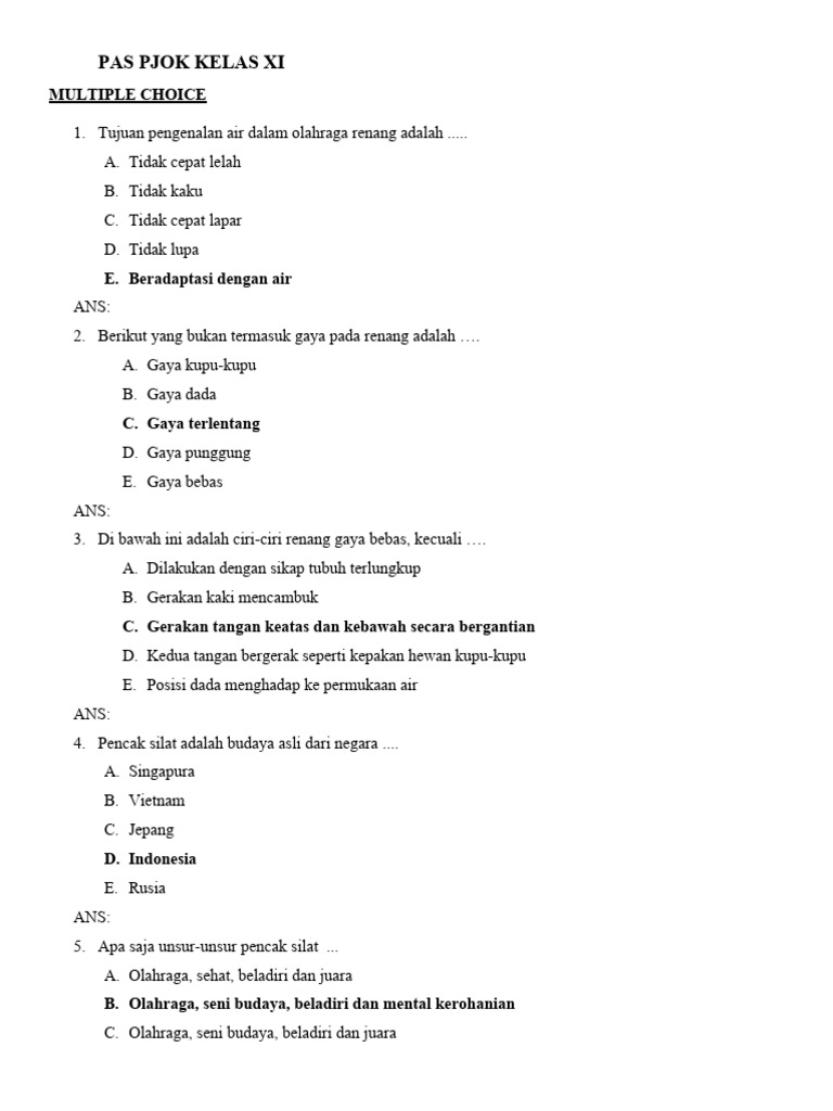 Pas Pjok Kelas Xi Sma Af | PDF