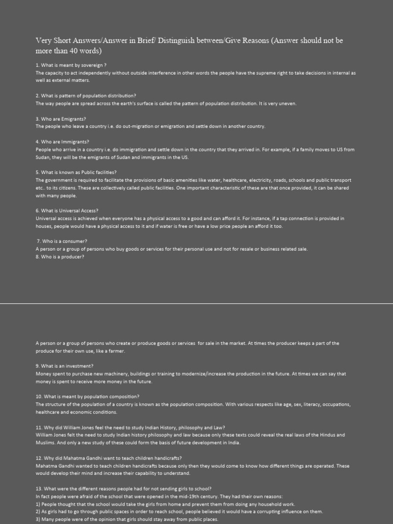 Very Short Answers/Answer in Brief/ Distinguish Between/give Reasons ...