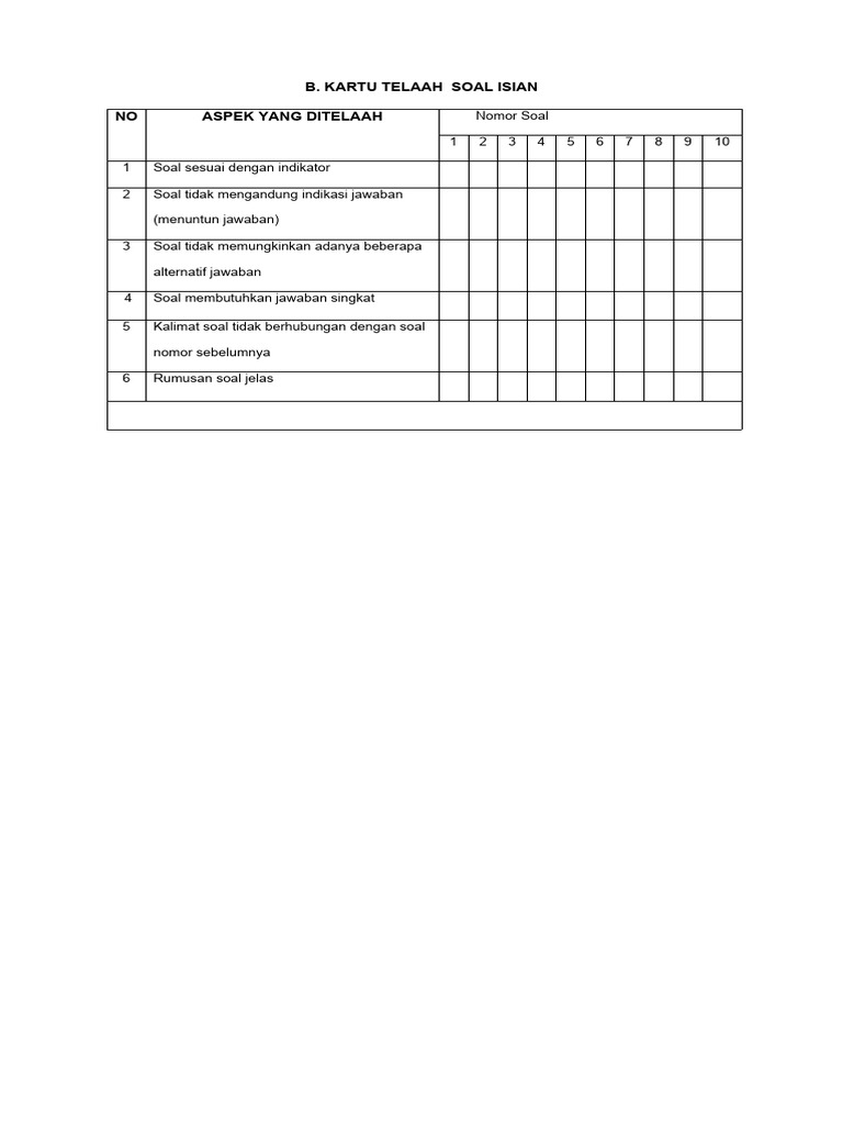 Format Kartu Telaah Soal Isian | PDF