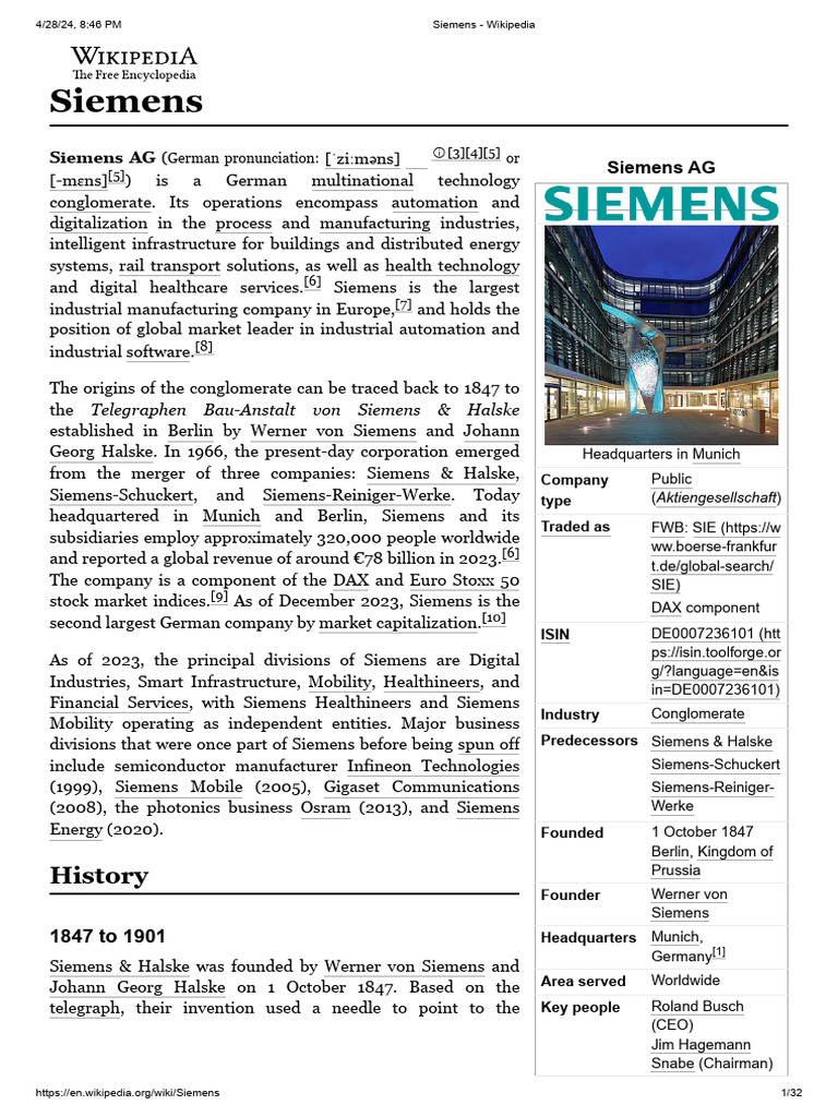 Siemens - Wikipedia | Download Free PDF | Siemens