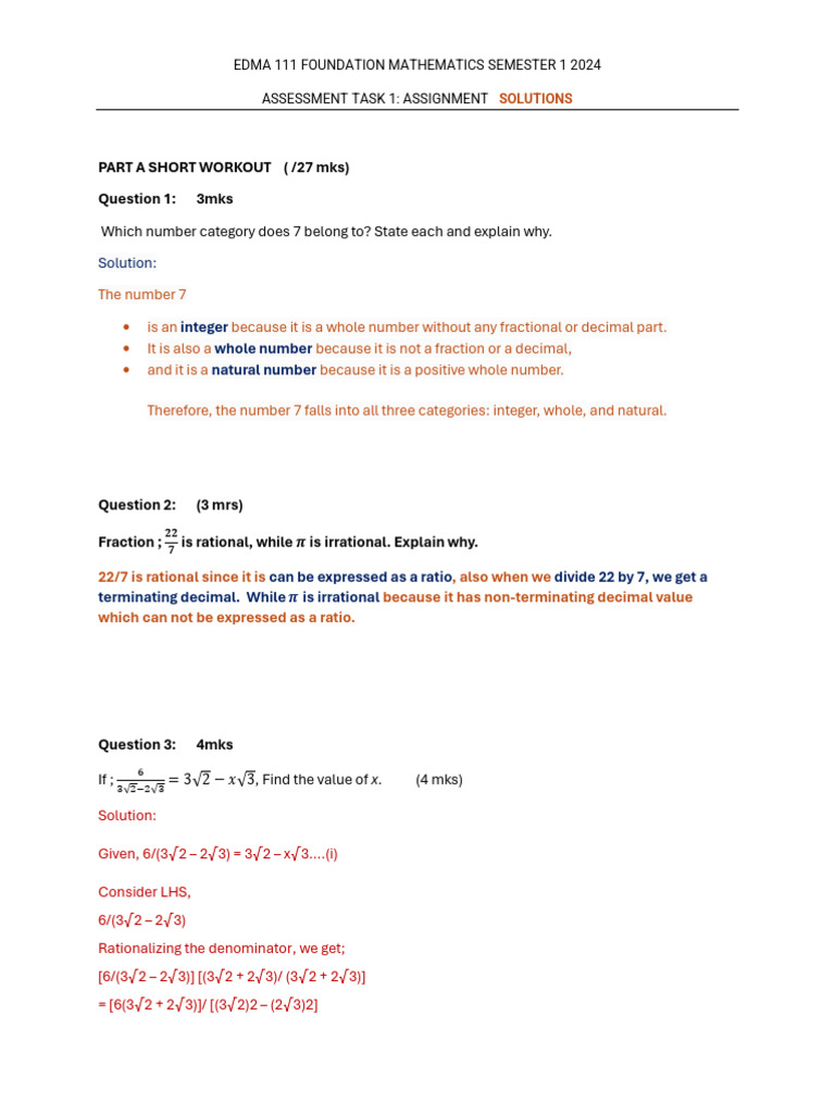 Task 1 Assignment - Solution | PDF | Numbers | Rational Number Task 1 Assignment - Solution | PDF | Numbers | Rational Number