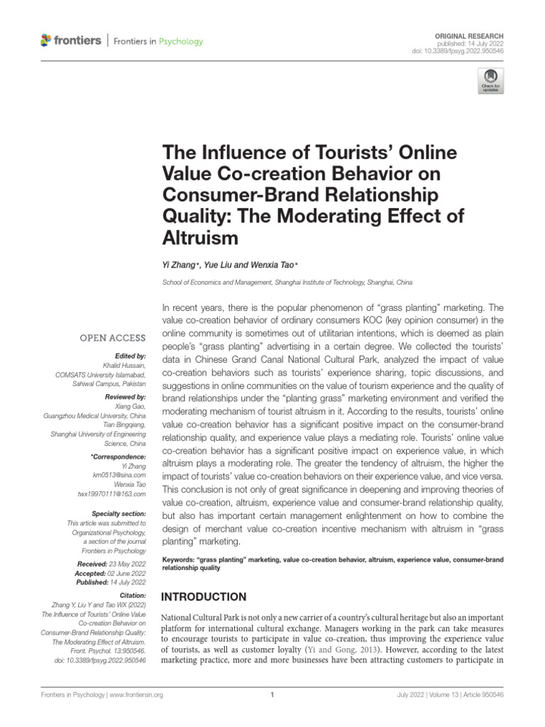 The Influence of Tourists Online Value Co-Creation Behavior On Consumer-Brand Relationship ...