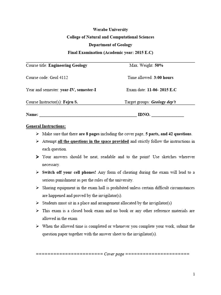 Final Exam For Code 1 PDF Landslide Earthquakes