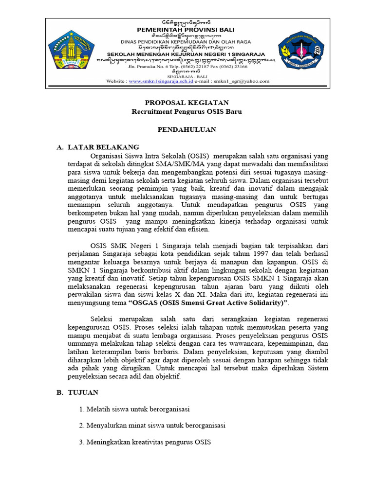 Proposal Regenerasi Pengurus OSIS | PDF