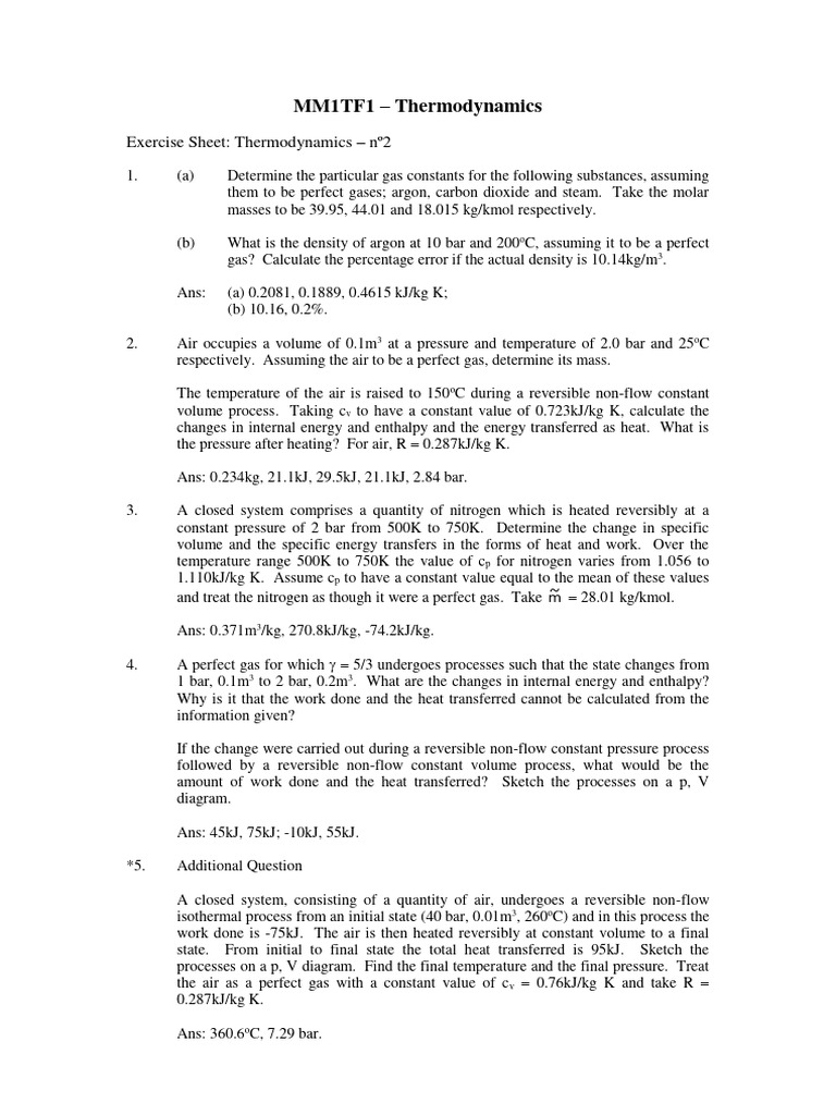 Exercise Sheet 2 Solutions | PDF | Heat | Gases