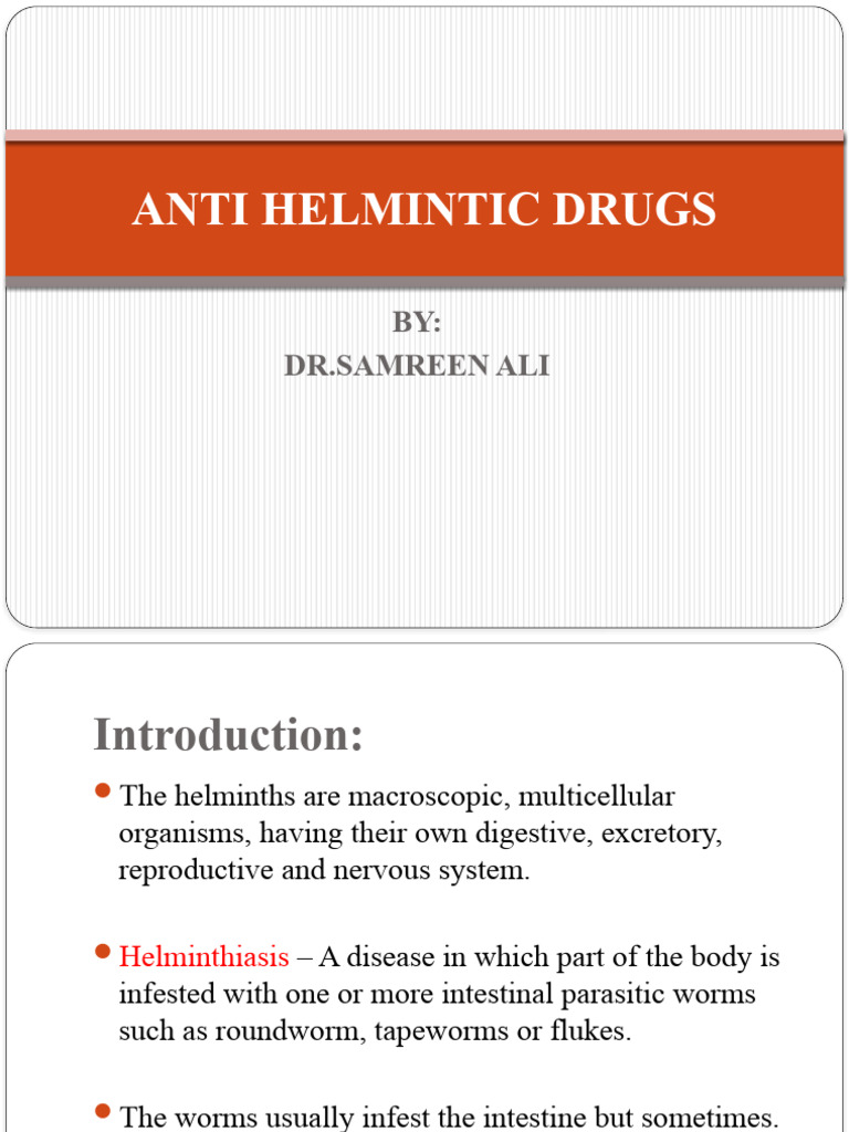 LEC#34 Anti Helimintic Drugs | PDF | Nematode | Parasitology