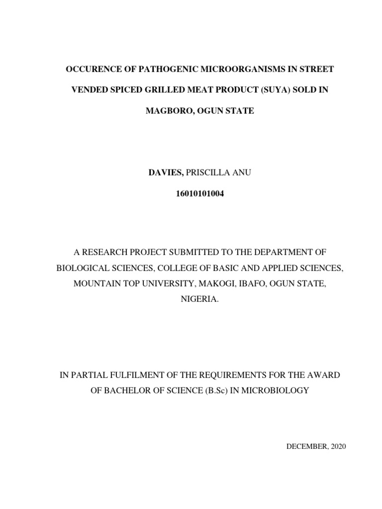 Davies Priscilla Project Work-1 Bacterial in Meat | PDF | Escherichia Coli | Salmonella