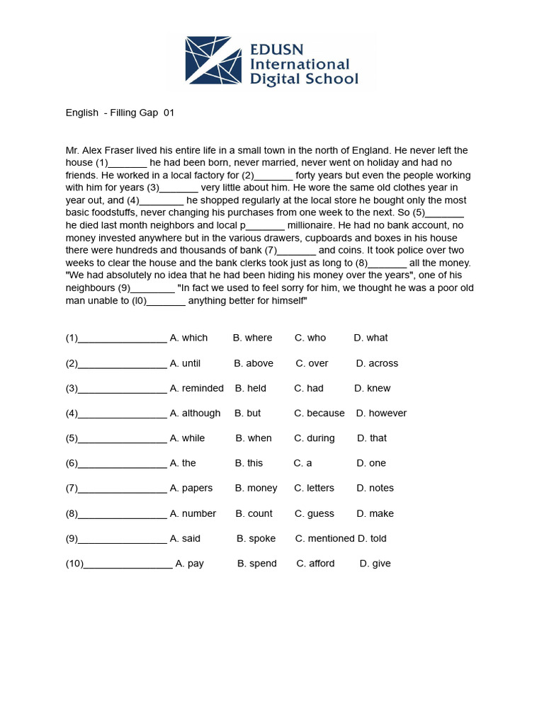 English Gap Fill Exercises | PDF