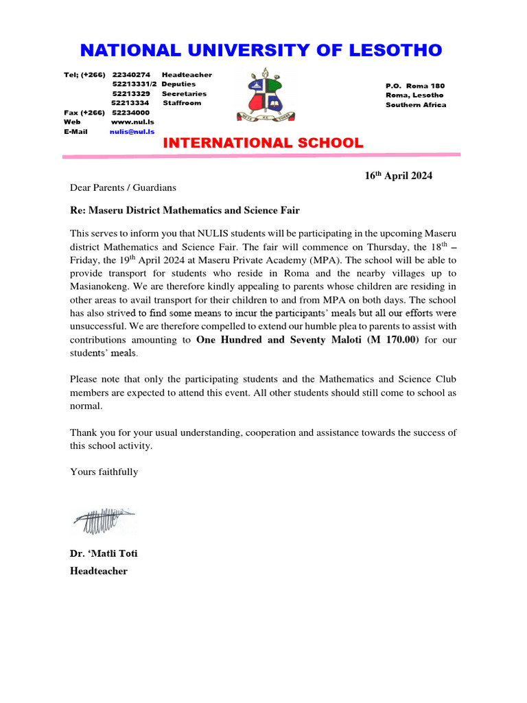 2024 Maths and Science Fair Parents Letter | PDF