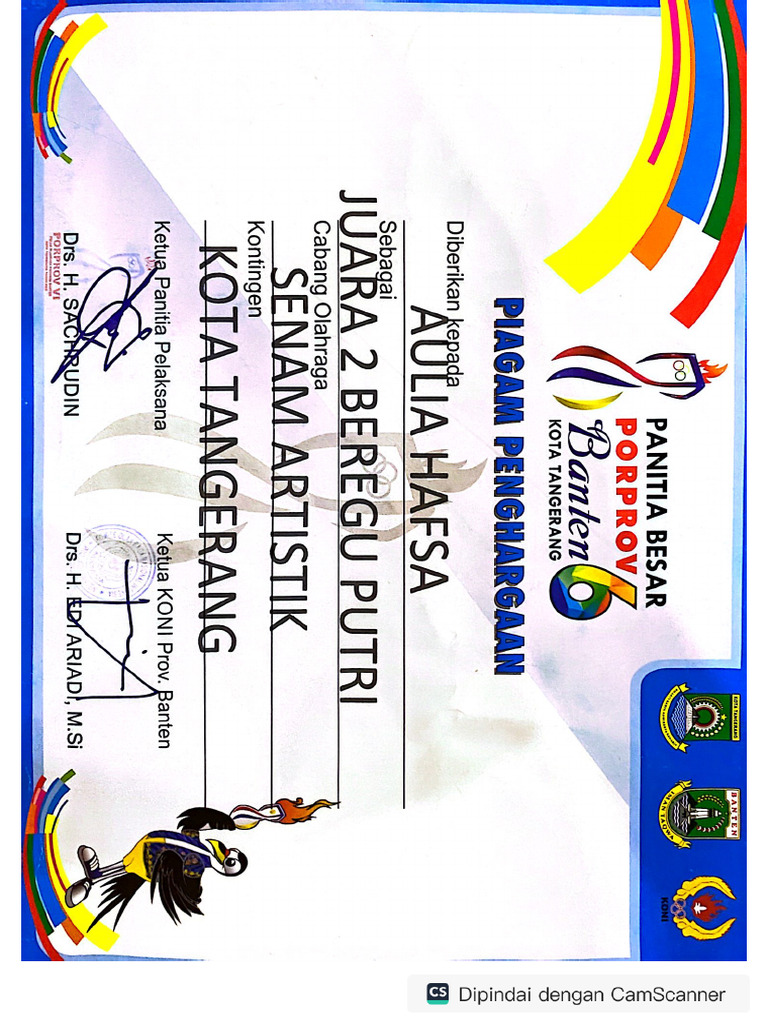 Sertifikat Aulia Hafsa Senam | PDF