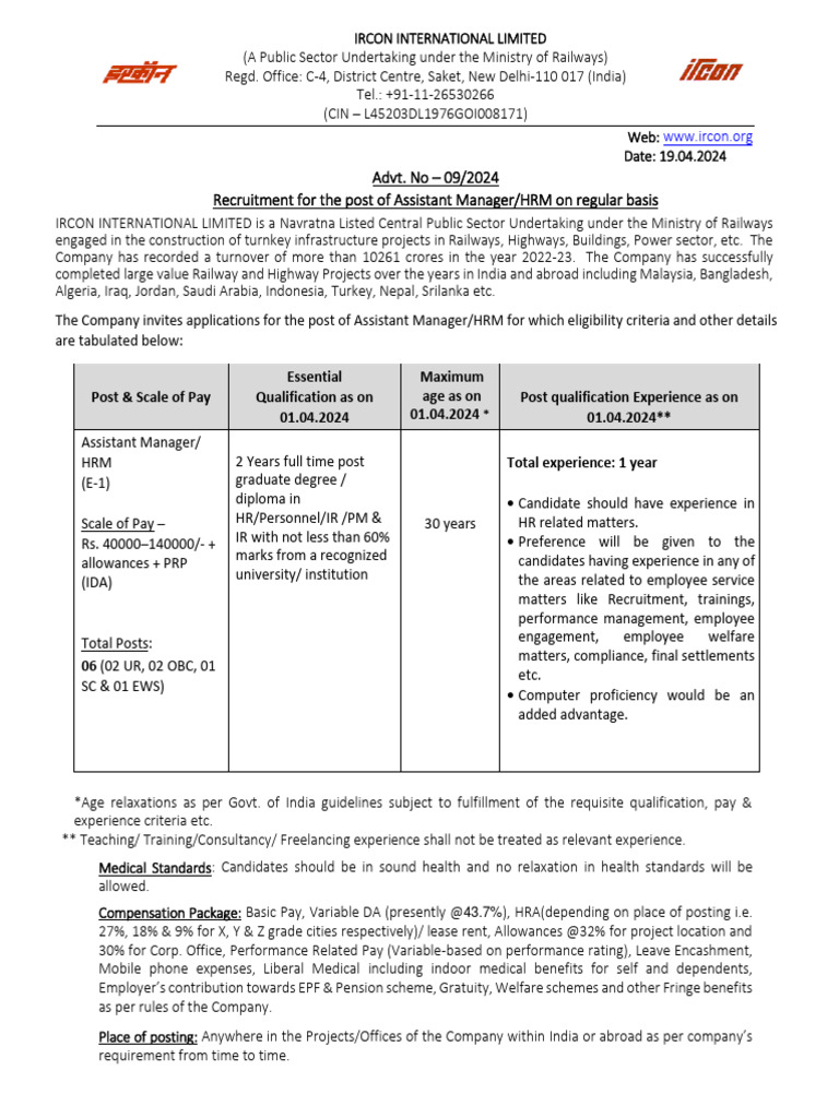 Final Advt AMHRM 19042024-24-1 | PDF | Employee Benefits | Welfare