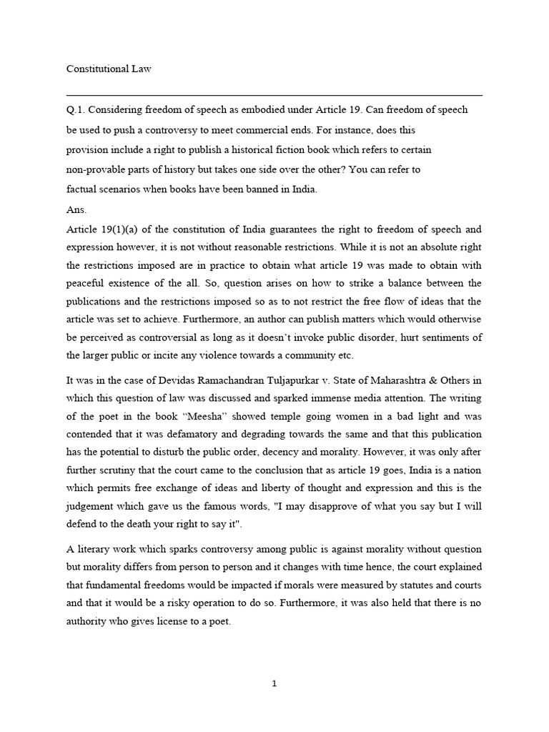 Constitutional Law Paper | PDF | Freedom Of Speech | Justice