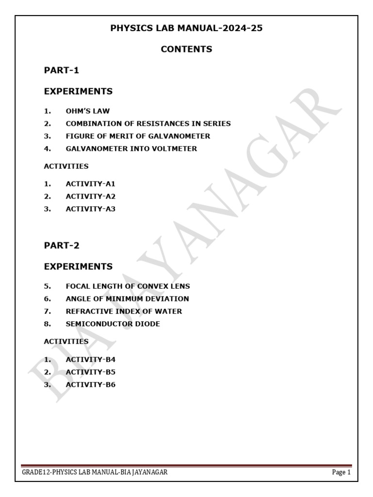 Grade 12 Phy Lab Manual-2024-25 | PDF | P–N Junction | Electrical ...