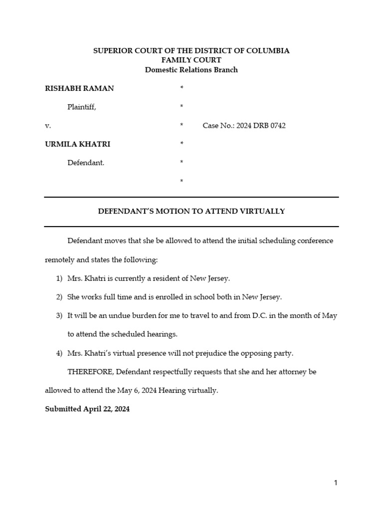 Motionto ATTENDVIRTUALLY | PDF | Courts | Common Law