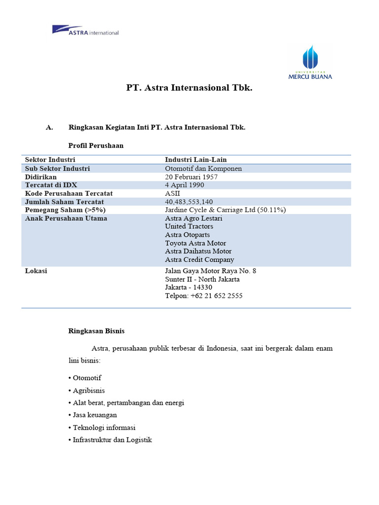 Analisis Saham PT. Astra Internasional Tbk. | PDF | Bisnis
