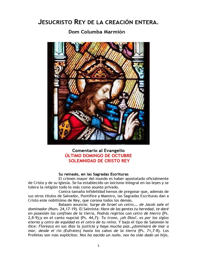 Jesucristo Rey de La Creación Entera | PDF | Cristo (título) | Creencia religiosa y doctrina