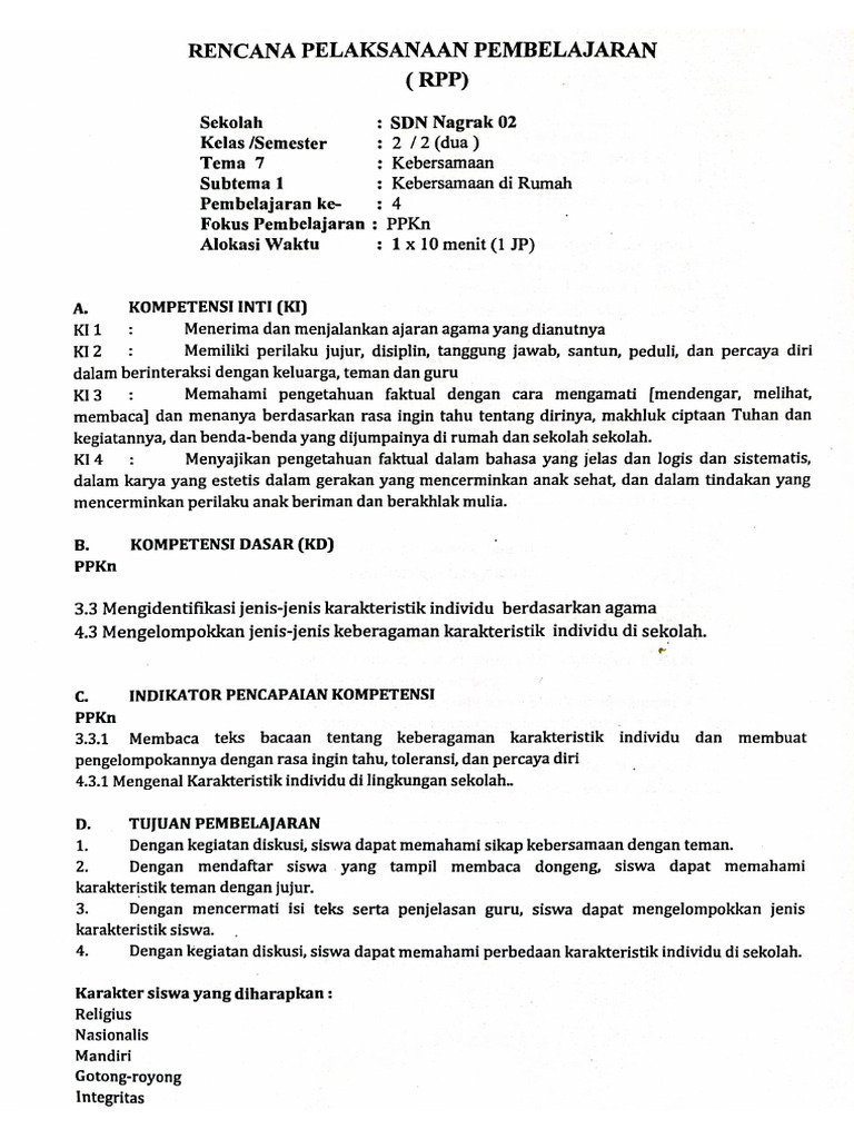 RPP Kelas 2 Bab 7 PKN (Dinda Chaerunisya 857374209) | PDF