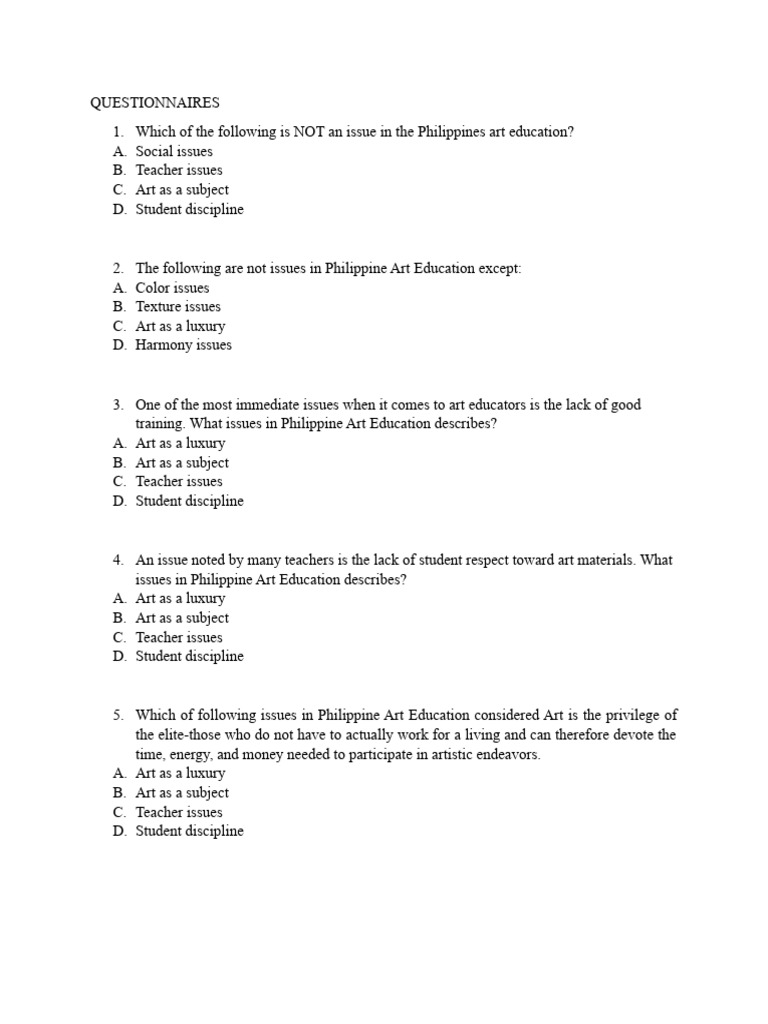 Questionnaire in Arts (Issues) | PDF | Teachers | Mind