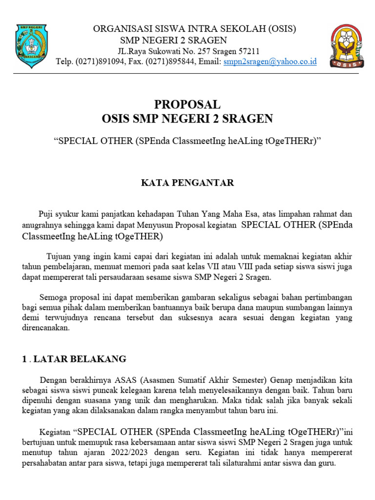 Contoh Proposal Classmeeting SMP | PDF