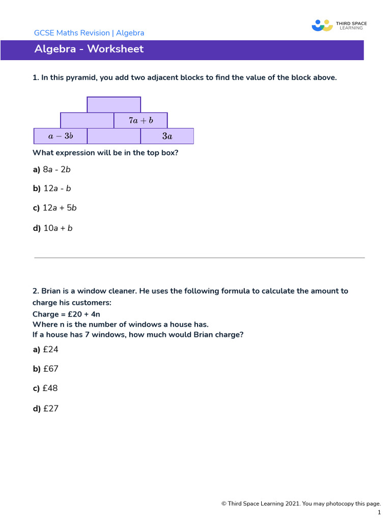 15-Algebra-Questions-And-Practice- | PDF | Algebra | Area