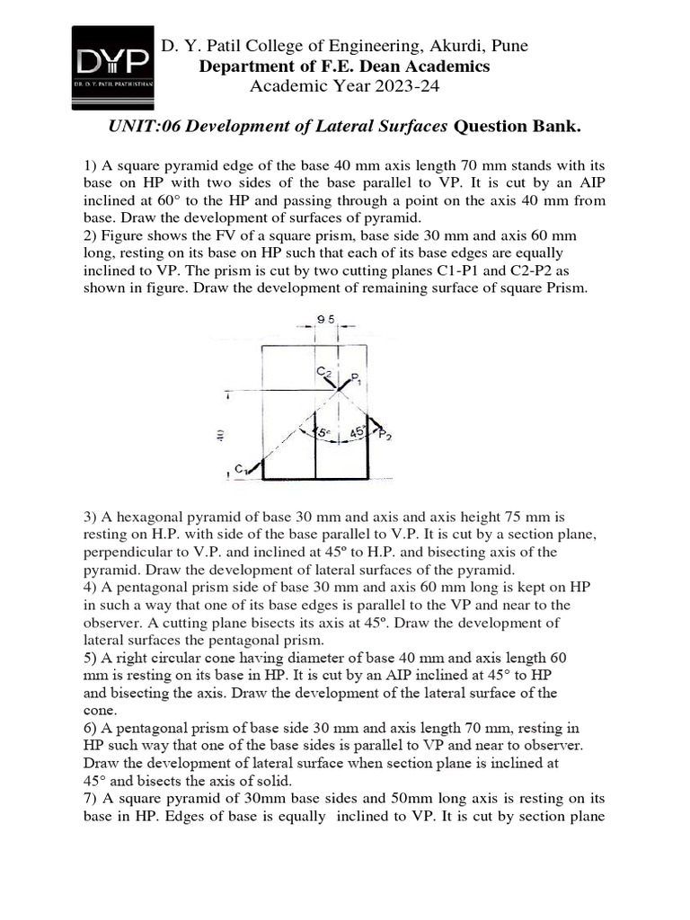 UNIT 06 Development of Lateral Surfaces Question Bank | PDF ...