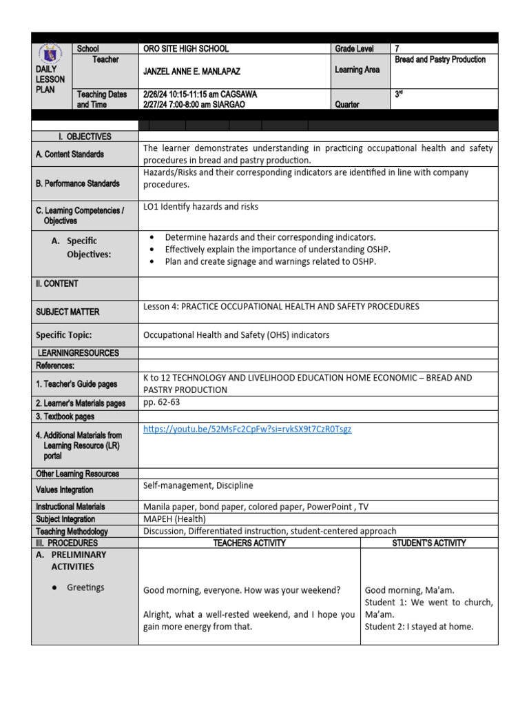 Dlp-Tle Module 4 Osh Indicators | PDF | Hazards | Occupational Safety ...