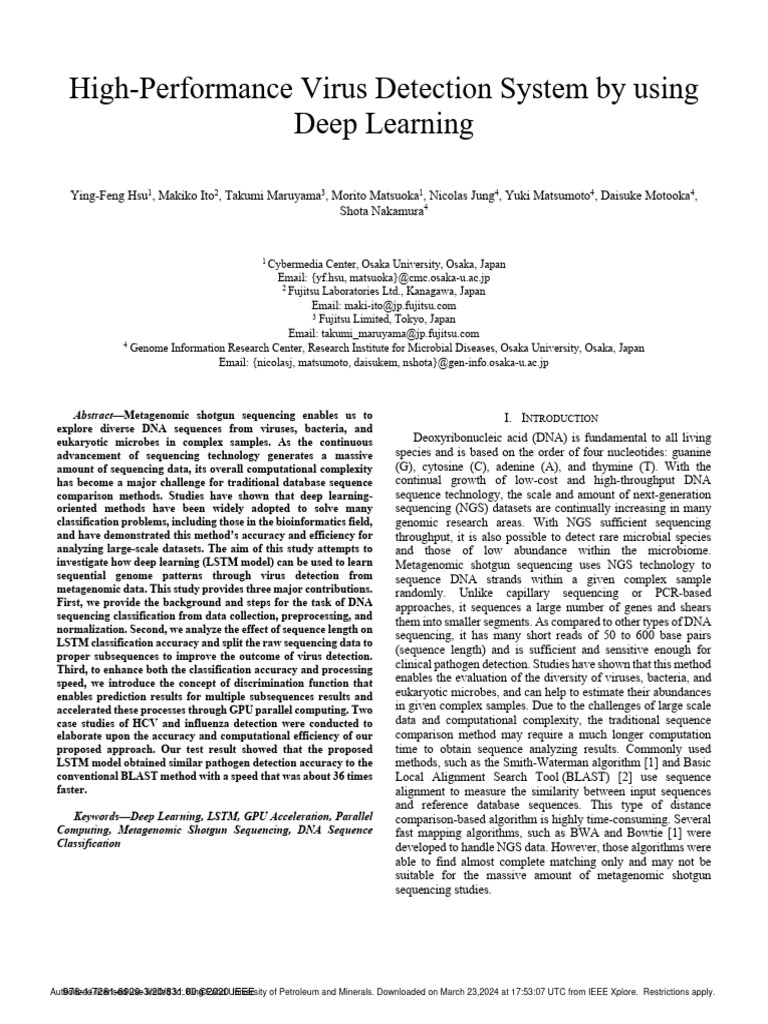 High-Performance Virus Detection System by Using Deep Learning | PDF | Dna Sequencing | Nucleic ...
