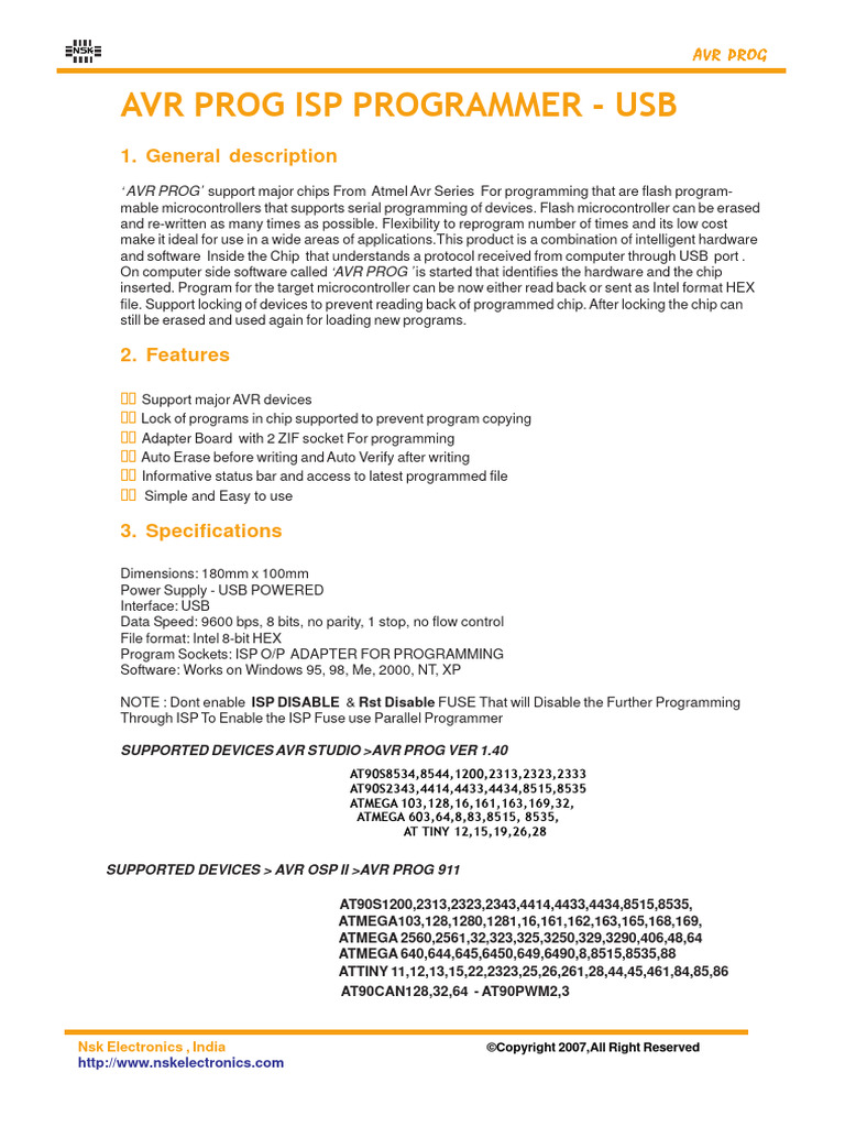 Quick Start Manual AVR PROG911 | PDF | Usb | Computer Architecture