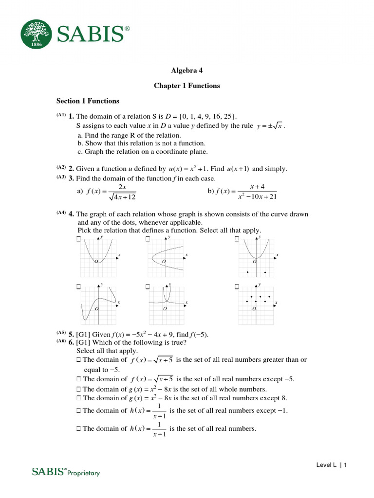 2324 Level LS (Gr10 UAE - Gulf) Mathematics Algebra 4 Course Questions | PDF | Function ...