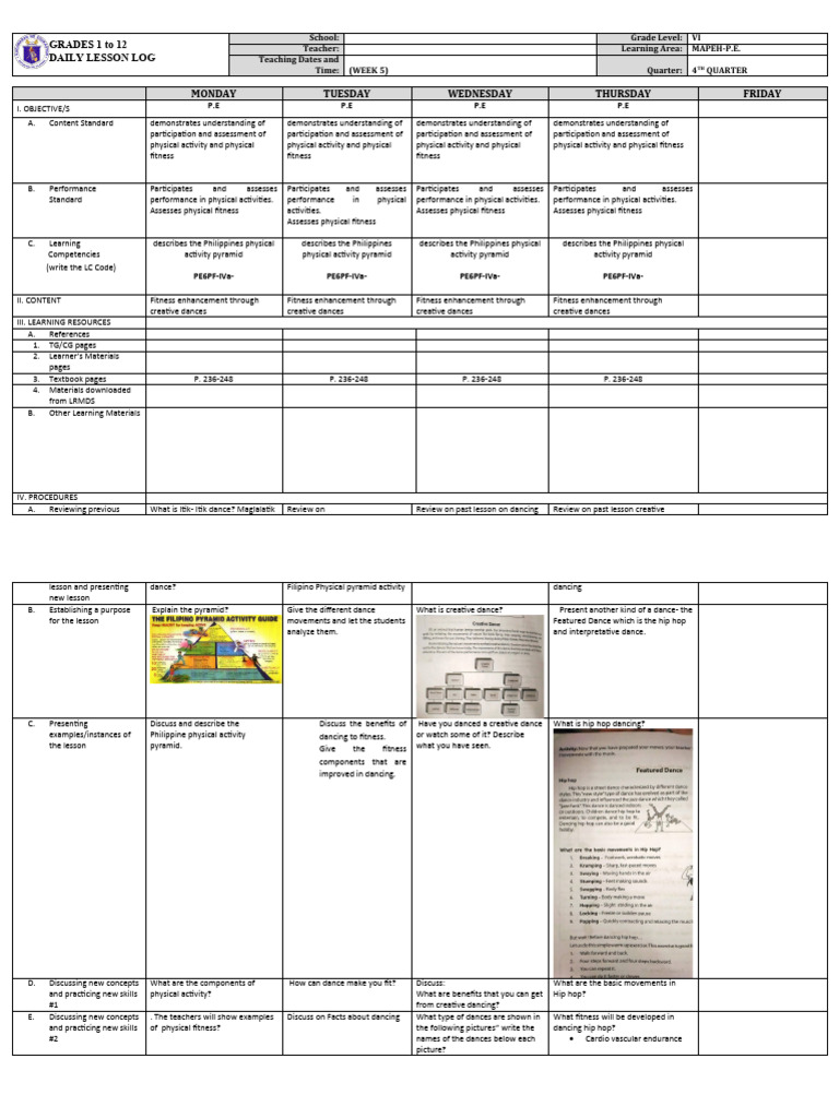 DLL_MAPEH 6_Q4_W5 | PDF | Dances | Learning