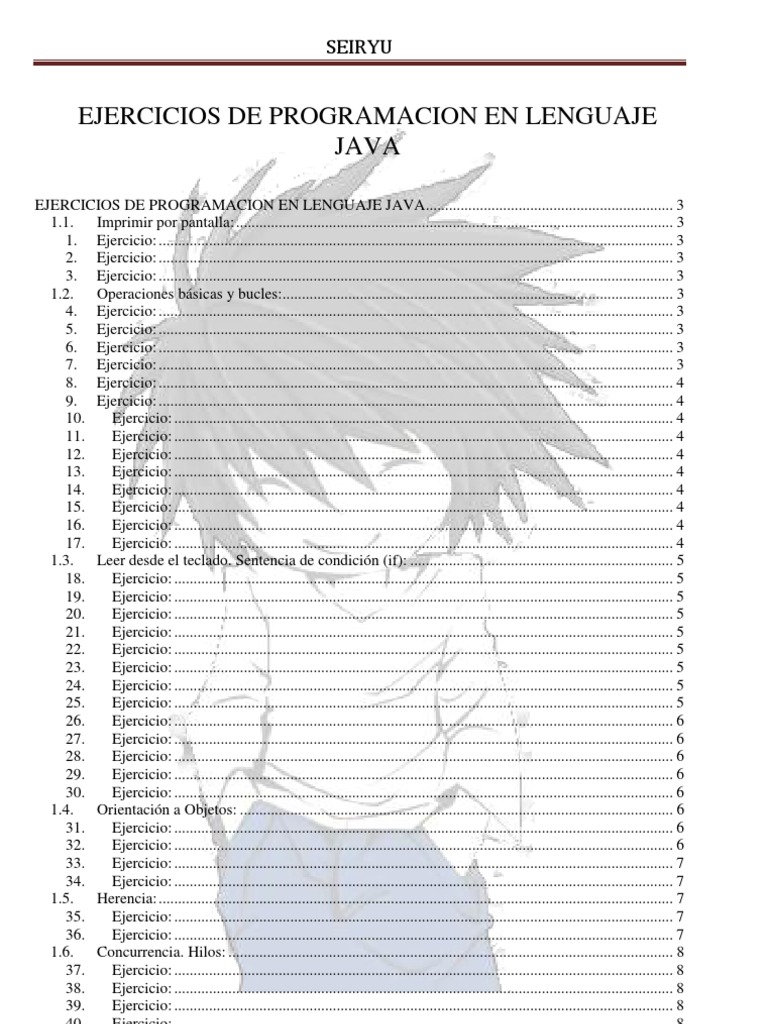 Ejercicios De Java Pdf Hilo Computación Java Lenguaje De