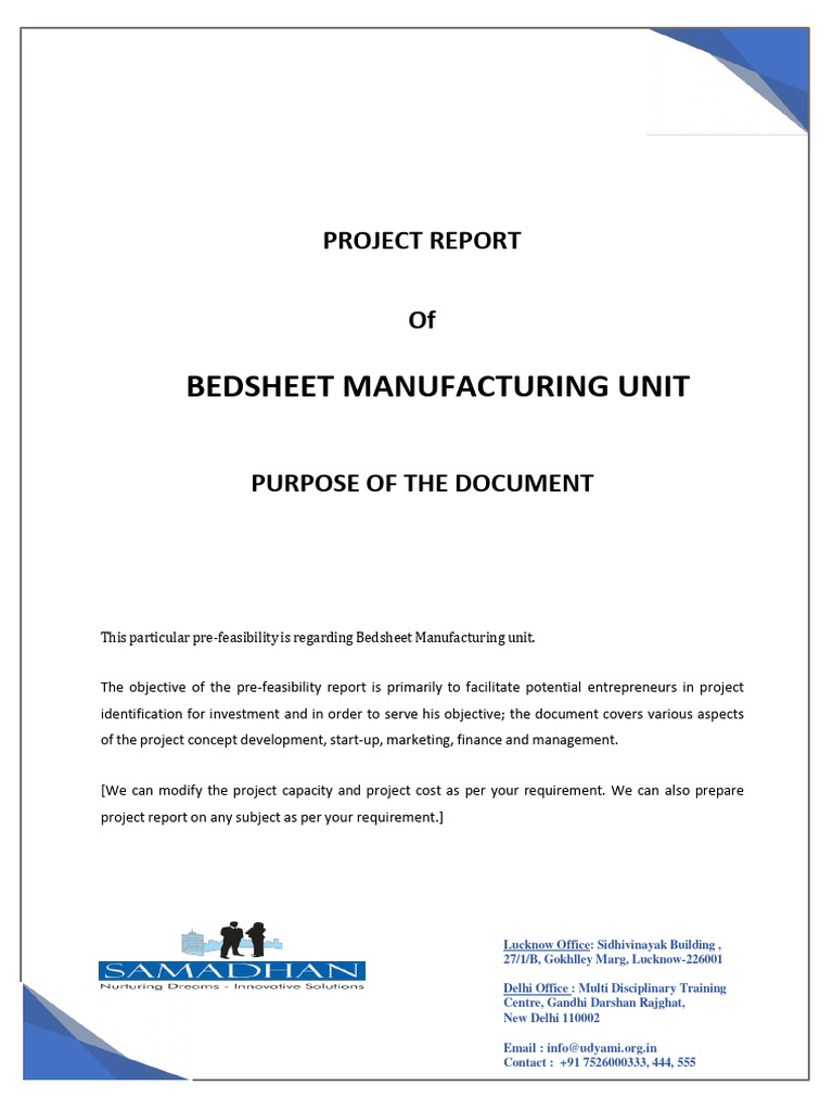 Bedsheet Manufacturing Project Report | PDF | Textiles | Bedding