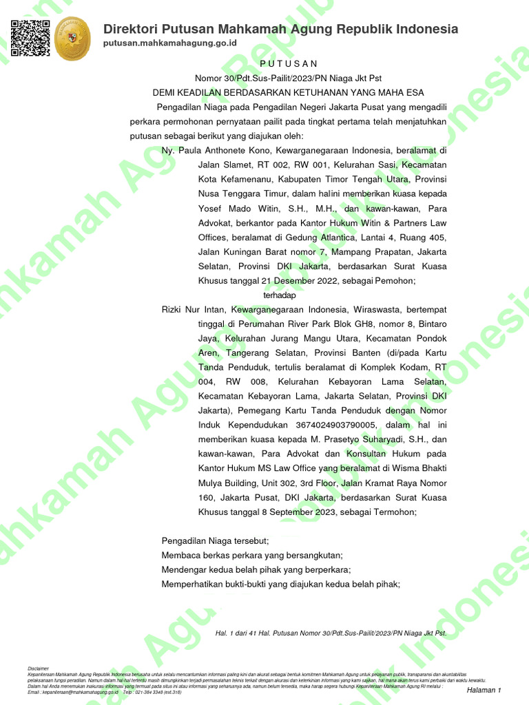 Putusan 30 PDT - Sus-Pailit 2023 PN Niaga JKT PST 20240323204830 | PDF