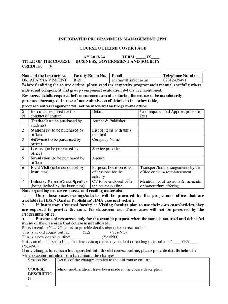 Business, Government, and Society Course Outline | PDF | Academic ...