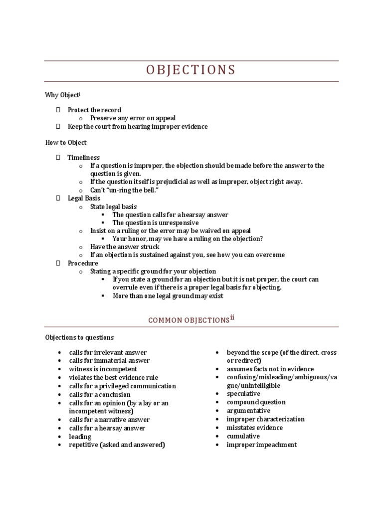 Legal Objections Guide | PDF