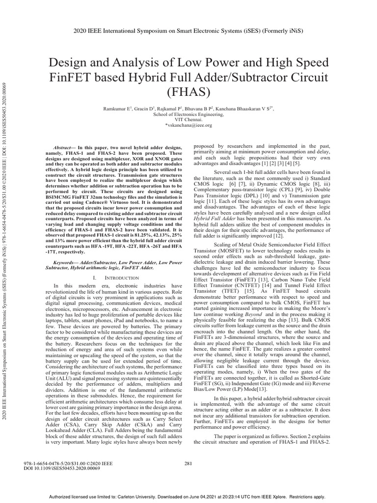 Ramkumar 2020 | PDF | Electronic Design | Arithmetic