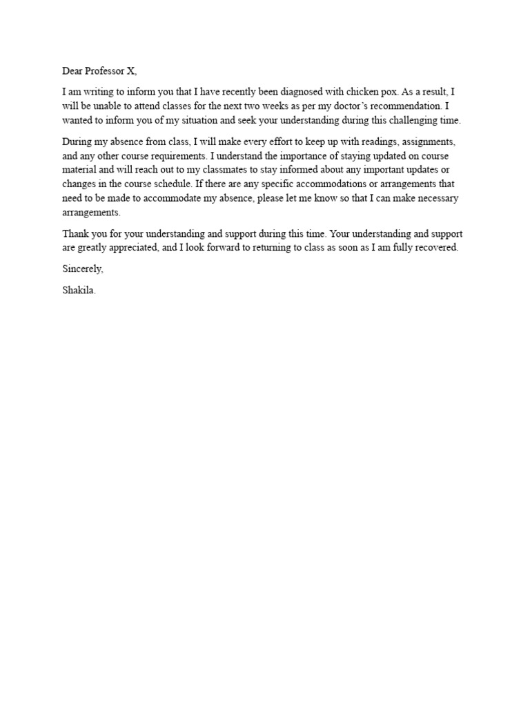 Chicken Pox Absence Notification Letter | PDF | Wellness
