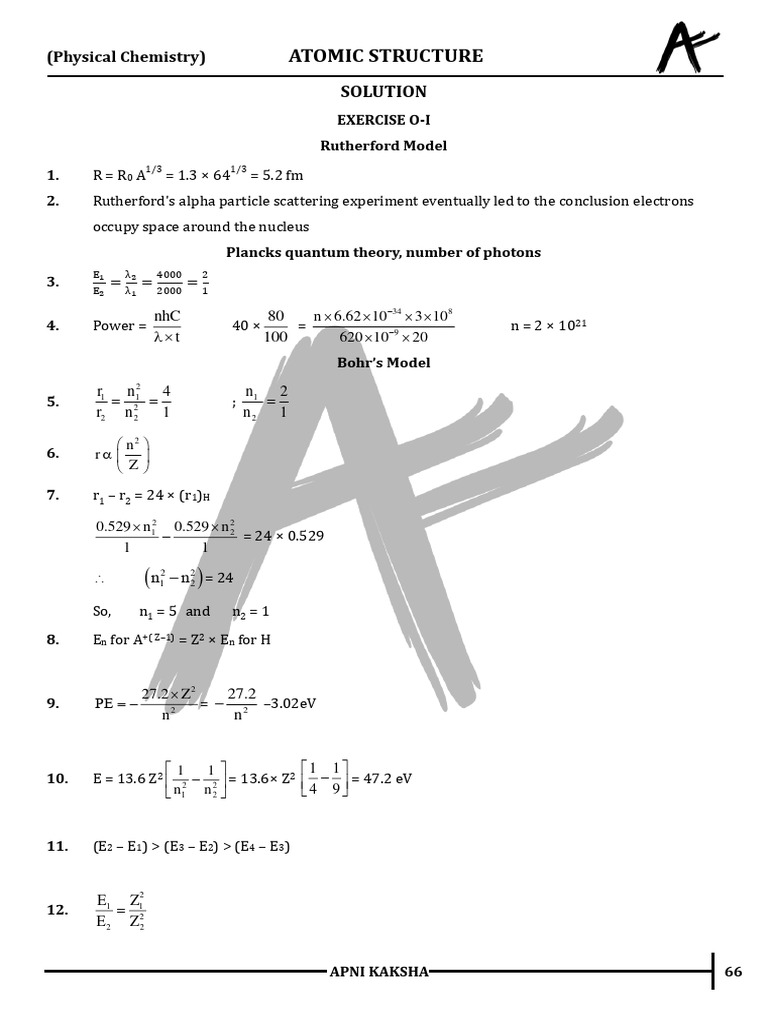 Sheet - 01 - Atomic Structure Exercise (Solution) | PDF | Atomic Orbital | Photoelectric Effect