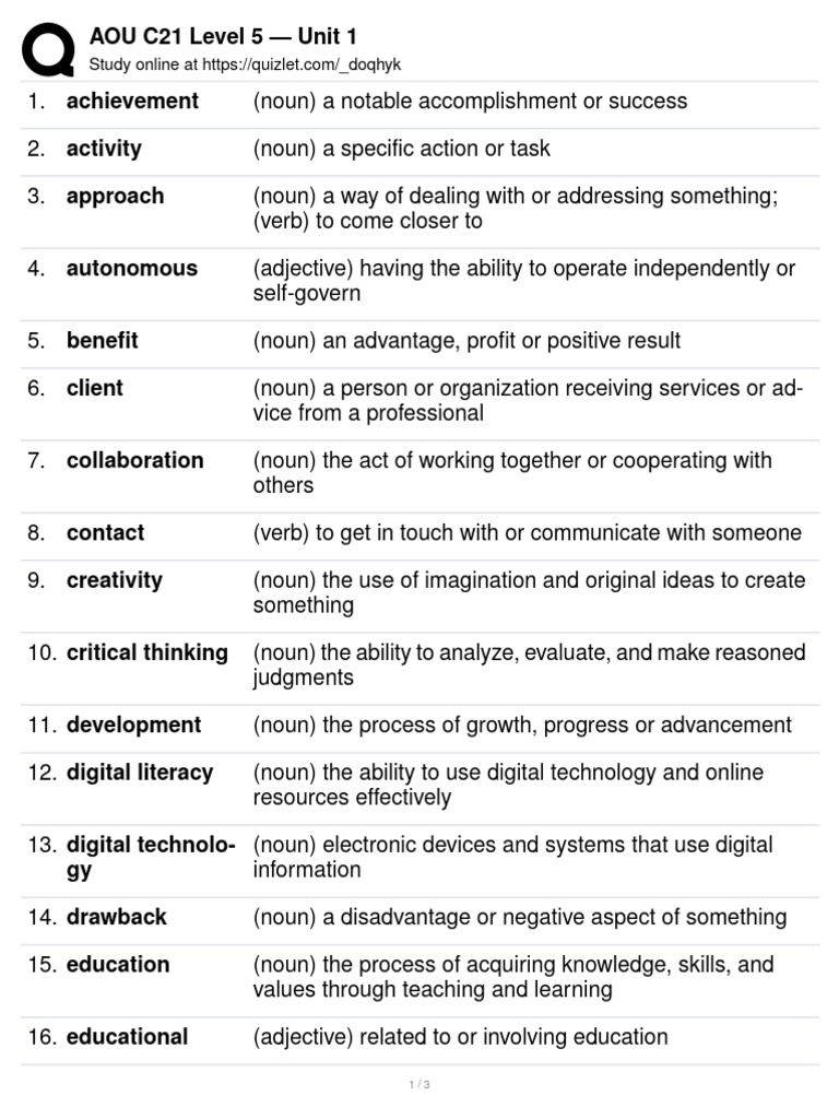 EL112-Vocab - Unit 1 | PDF | Adjective | Cognition