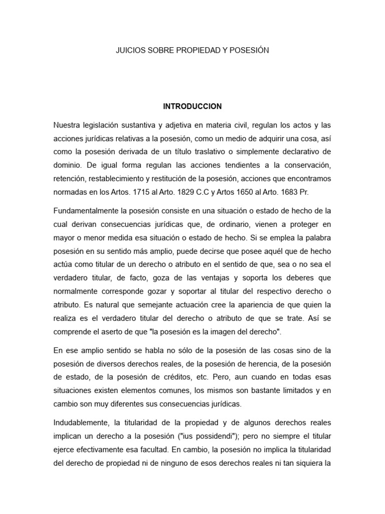 Juicios de Propiedad y Posesión | PDF | Posesión (Ley) | Propiedad