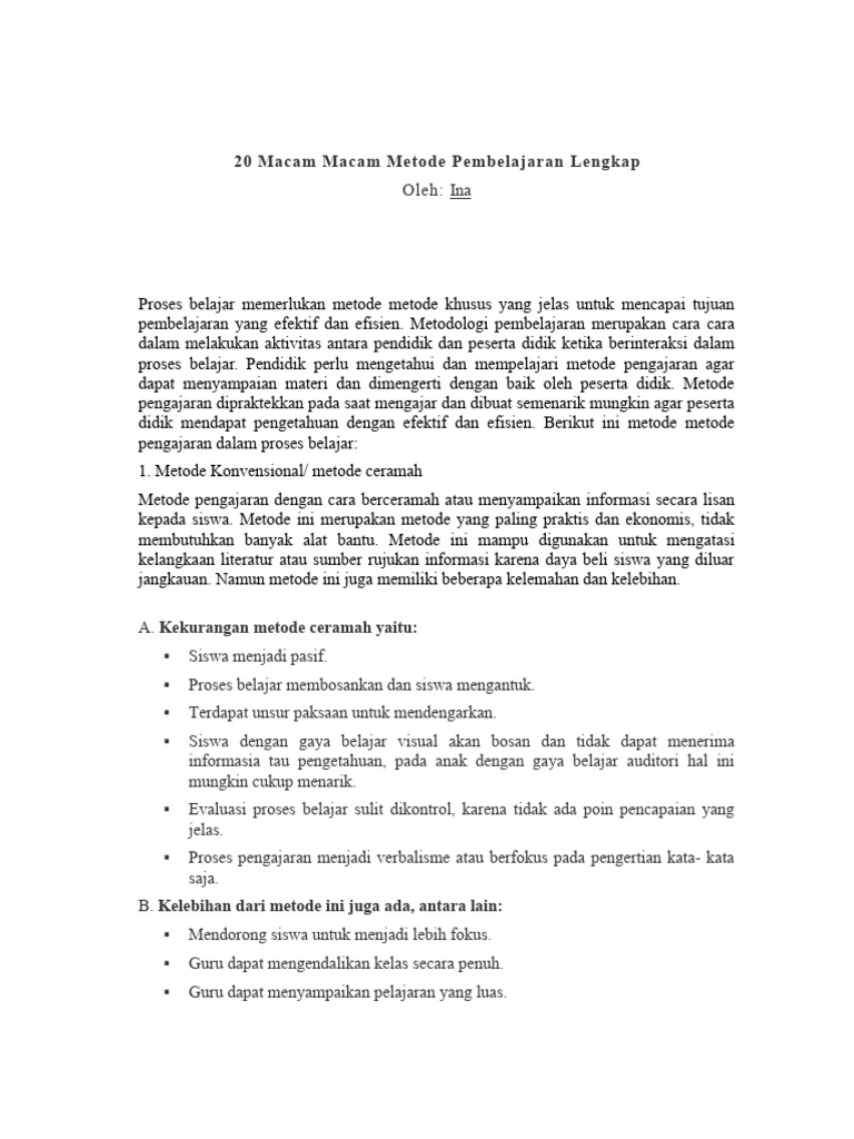 20 Macam Macam Metode Pembelajaran | PDF