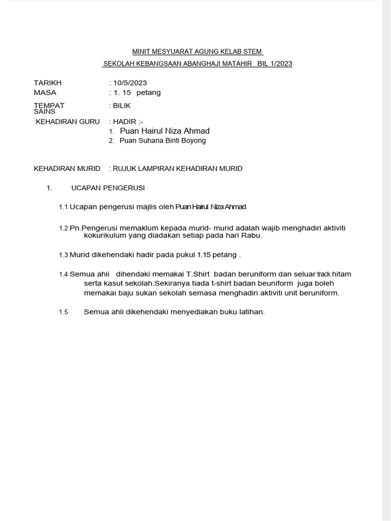 minit-mesyuarat-agung-KELAB STEM - Pemilihan AJK 2023 | PDF