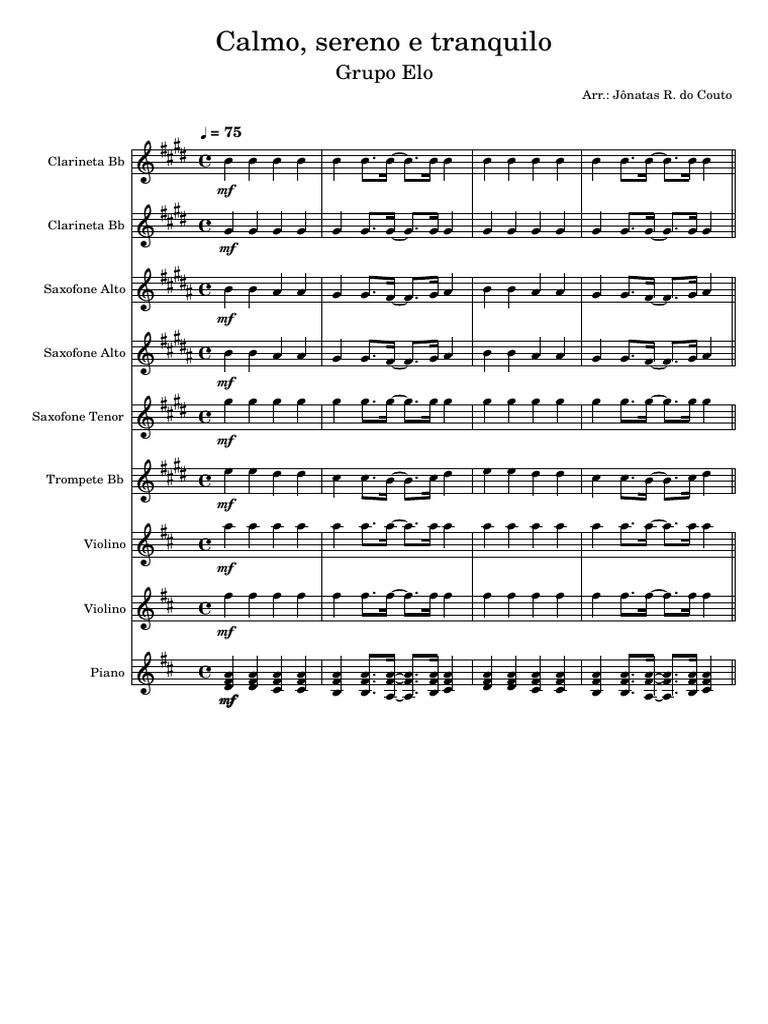 Calmo Sereno e Tranquilo | PDF | Woodwind Instruments | Saxophone