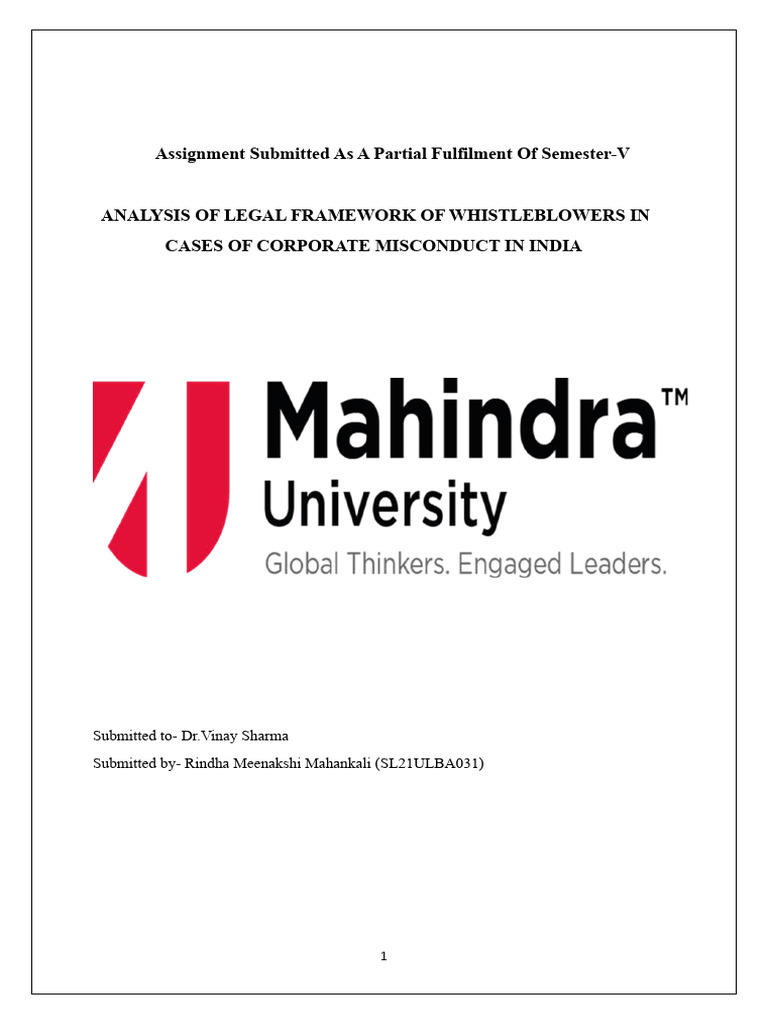 Final Project Work Company Law-I Rindha Mahankali SL21ULBA031 | PDF | Governance | Corporate ...